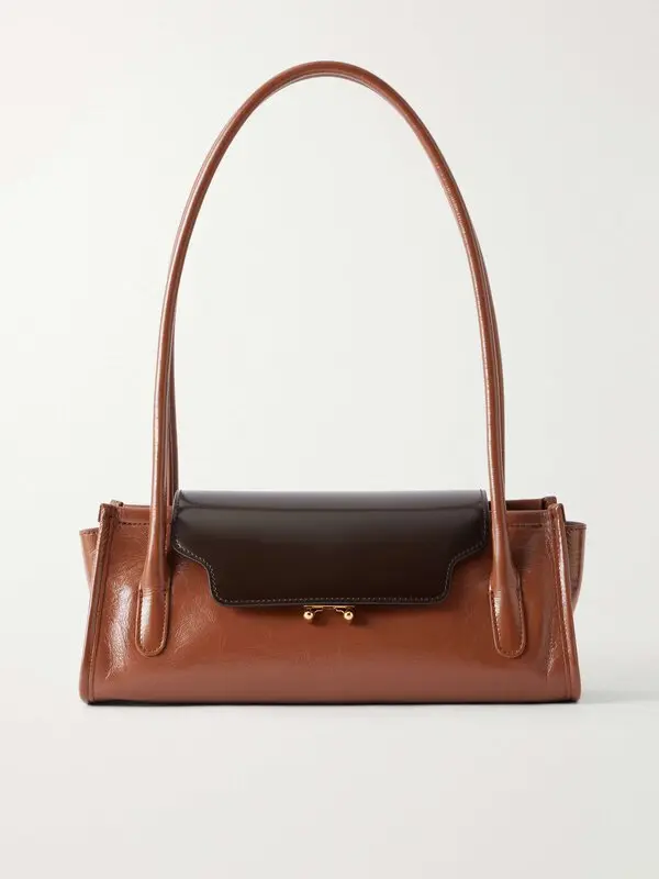 Marni Trunkette Crinkled Leather Shoulder Bag - Tan