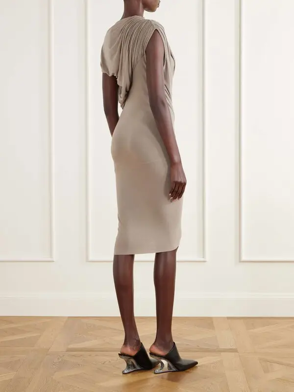 Rick Owens Ares Asymmetric Draped Gathered Stretch-jersey Mini Dress