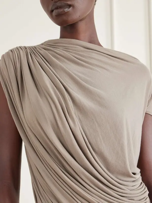 Rick Owens Ares Asymmetric Draped Gathered Stretch-jersey Mini Dress