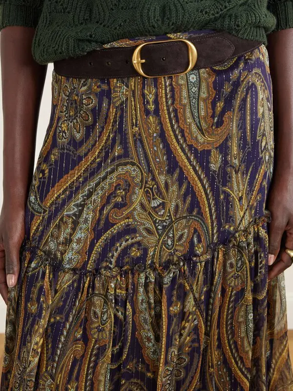 Etro Tiered Paisley-print Metallic Silk-blend Chiffon Maxi Skirt - Multi