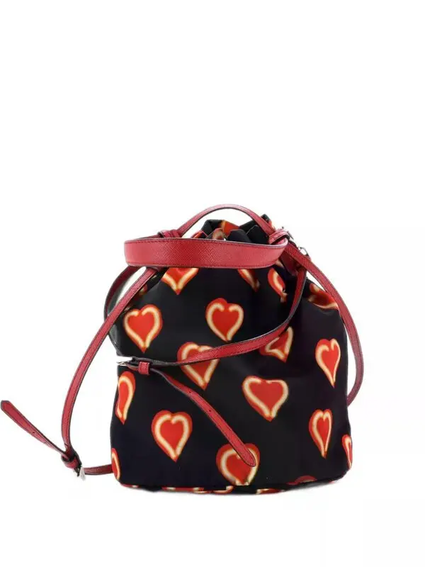 Prada Drawstring Printed Tessuto Small Bucket Bag
