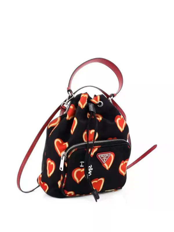 Prada Drawstring Printed Tessuto Small Bucket Bag