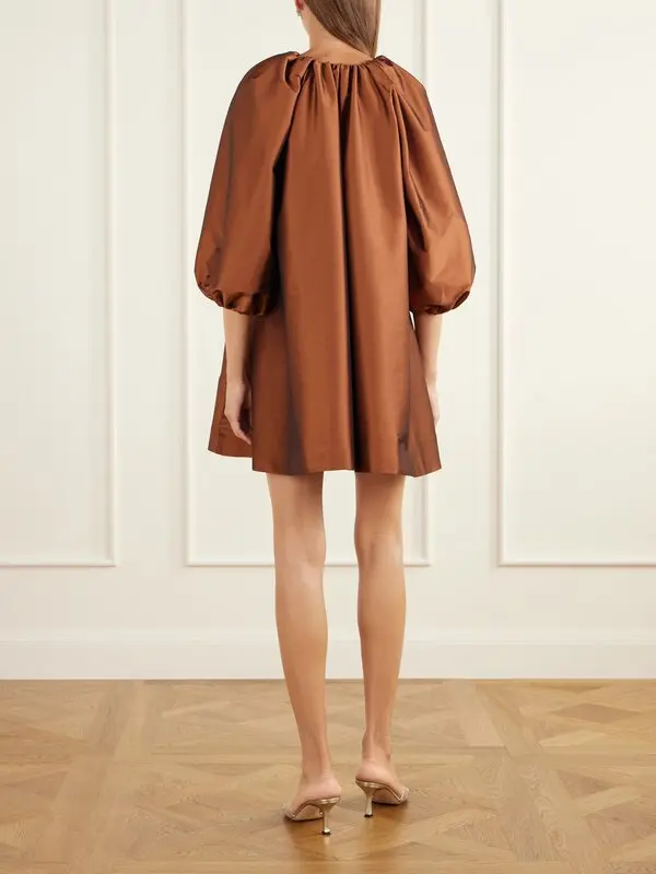 Bernadette George Gathered Taffeta Mini Dress - Brown