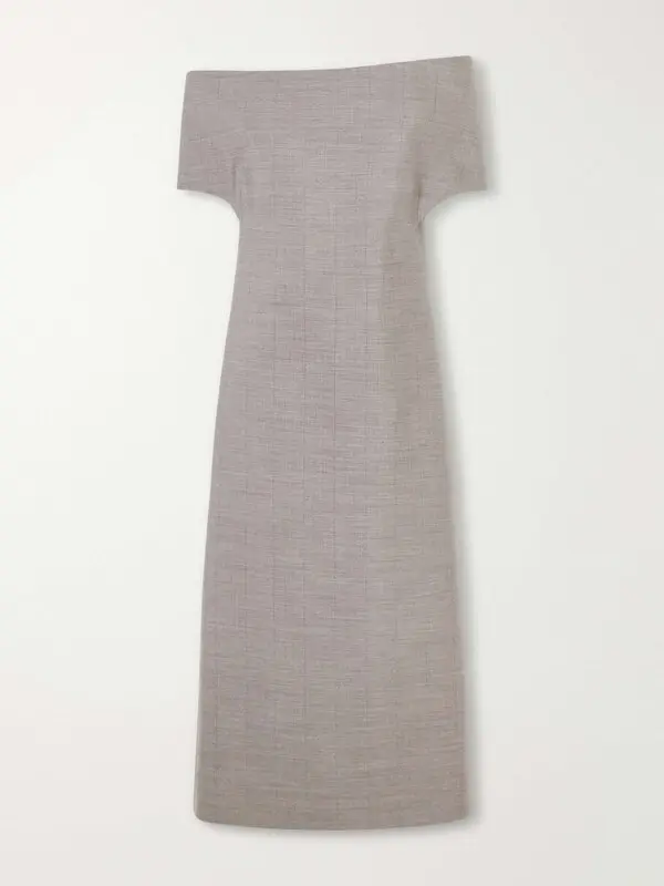 JIL SANDER Off-the-shoulder Bustier Wool Midi Dress
