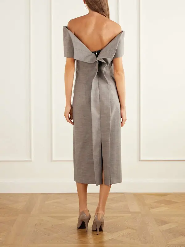 JIL SANDER Off-the-shoulder Bustier Wool Midi Dress