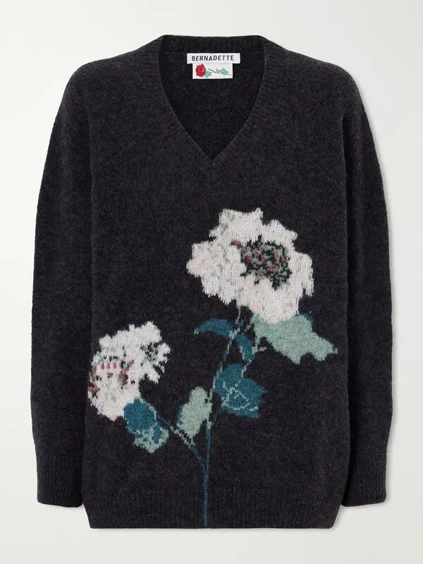 Bernadette Kane Brushed Intarsia-knit Sweater - Gray