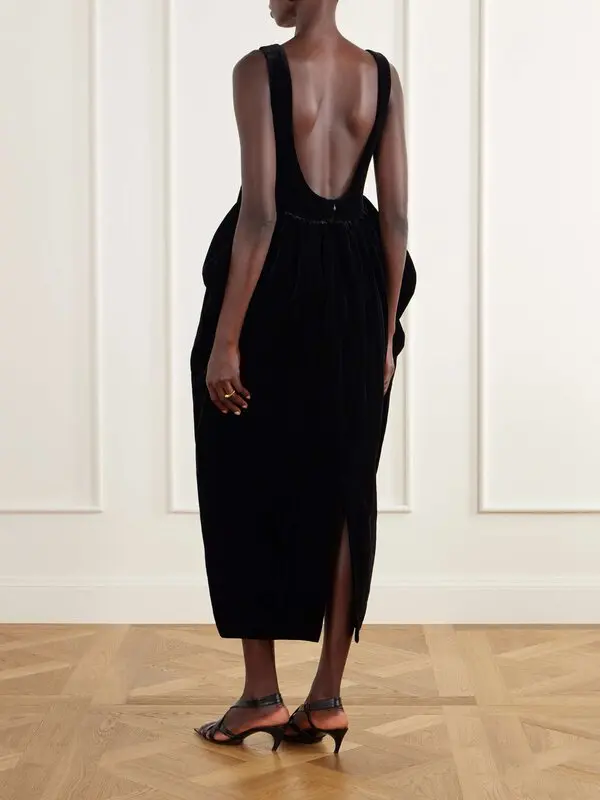 RÓHE Sculptural Volume Gathered Cotton-velvet Maxi Dress