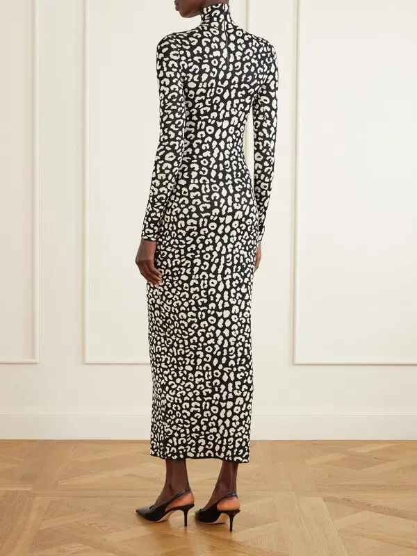 Carolina Herrera Leopard-patterned Stretch-silk Jacquard Maxi Dres