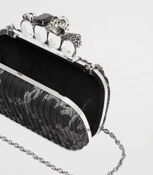Alexander McQueen Leather Floral Knuckle Clutch Bag