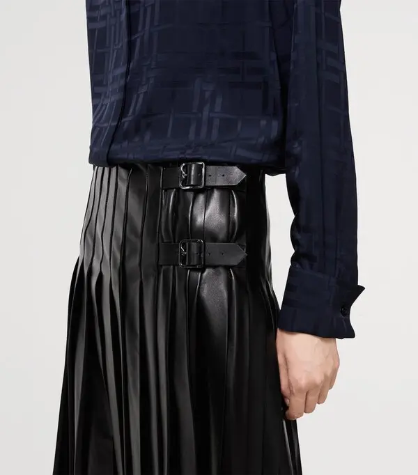 Burberry Leather Pleated Midi Skirt