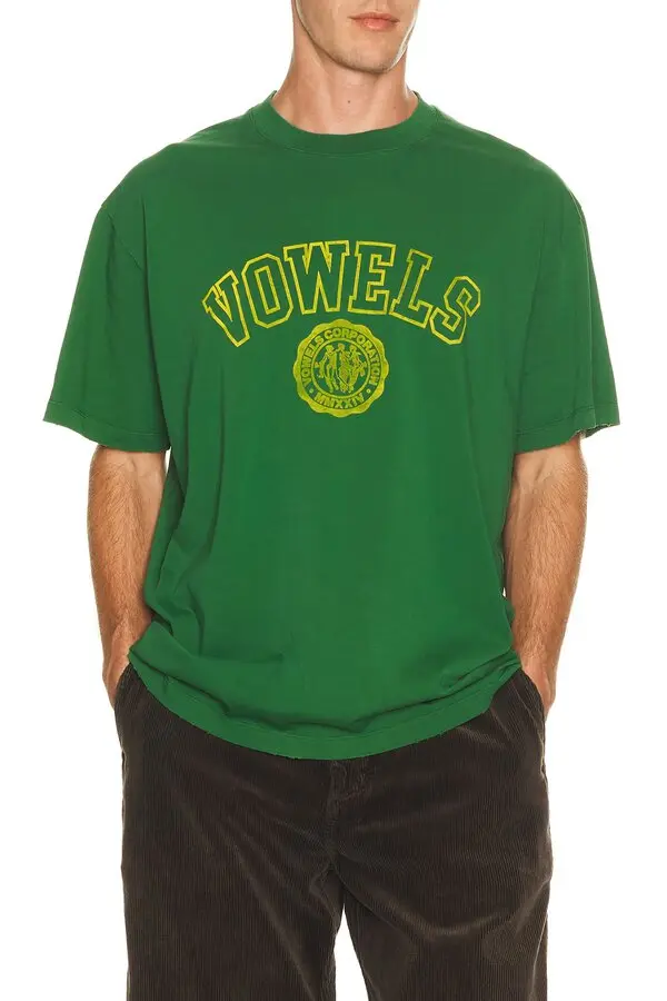VOWELS Faded Collegiate Tee - Green