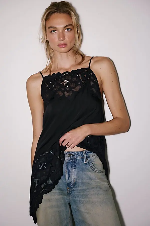 Free People Sweet Heirloom Shapeless Cami - Black