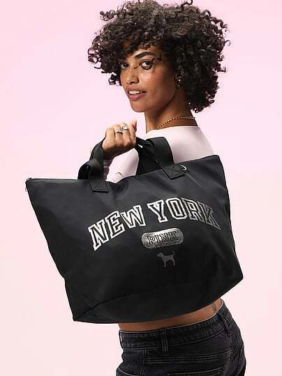 Pink Nylon Tote Bag - Black