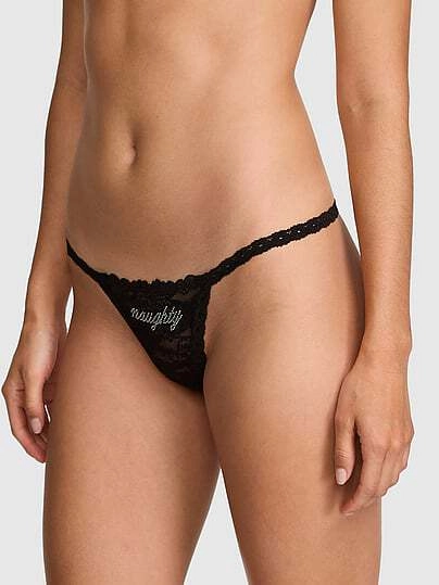 Pink Wink™ Lace Ultra Low-rise Thong Panty - Black