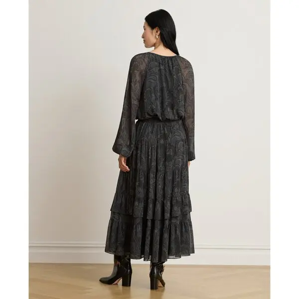 Ralph Lauren Paisley Crinkle Georgette Tiered Dress