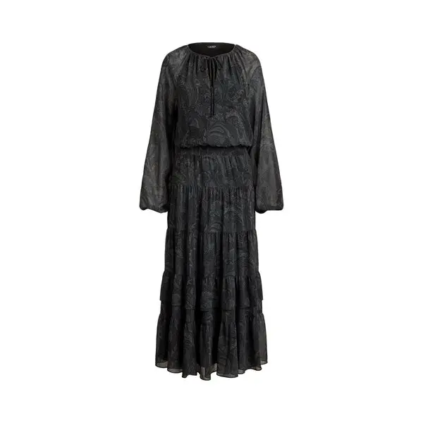 Ralph Lauren Paisley Crinkle Georgette Tiered Dress