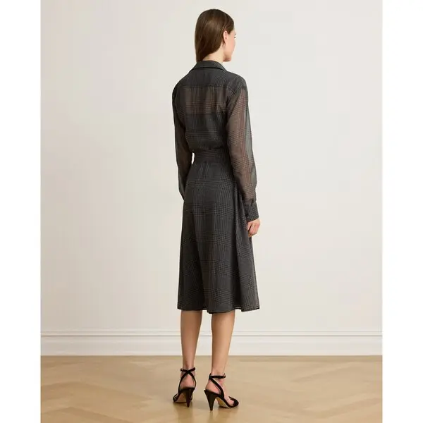 Ralph Lauren Glen Plaid Belted Chiffon Shirtdress
