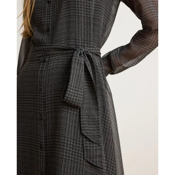 Ralph Lauren Glen Plaid Belted Chiffon Shirtdress