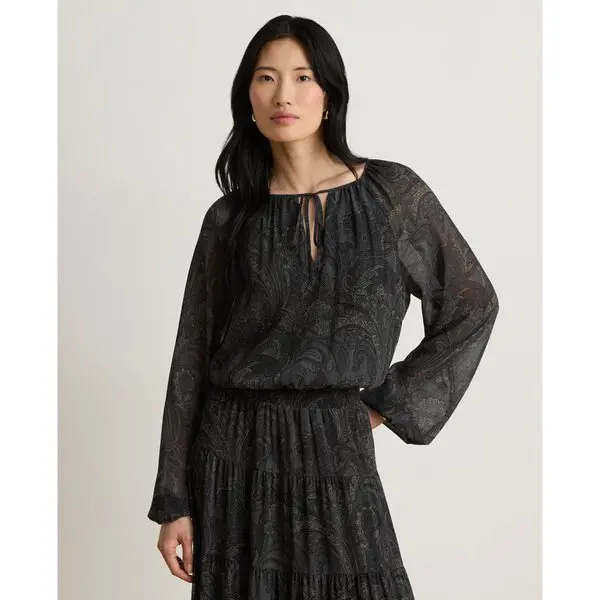 Ralph Lauren Paisley Crinkle Georgette Tiered Dress