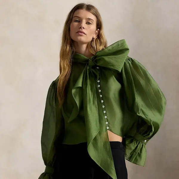 Ralph Lauren Tie-bow Organdy Shirt - Green
