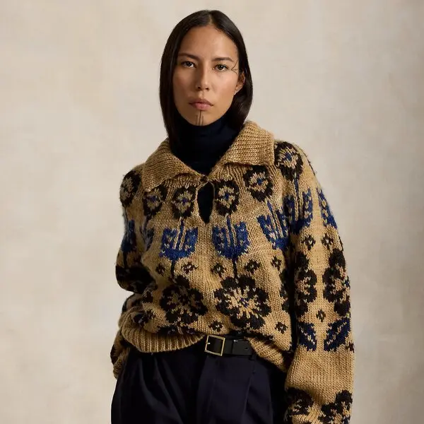 Ralph Lauren Wool-blend Keyhole Sweater - Tan Multi