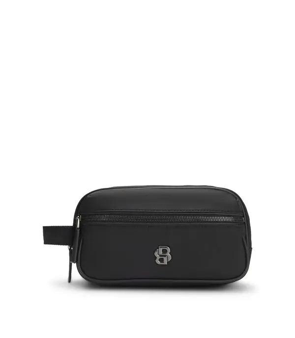 BOSS Structured Twill Toiletry Case With Logo - Black