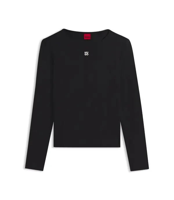 Hugo Stretch-jersey Top With Stacked-logo Print - Black