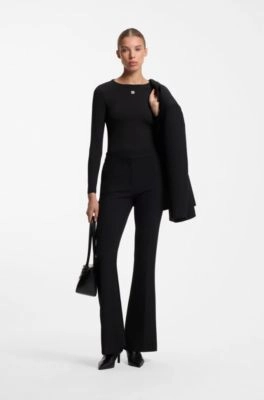 Hugo Stretch-jersey Top With Stacked-logo Print - Black
