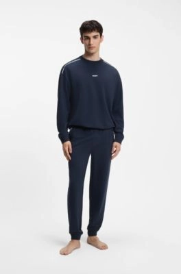 Hugo Cotton-blend Cuffed Sweatpants With Logo Piping