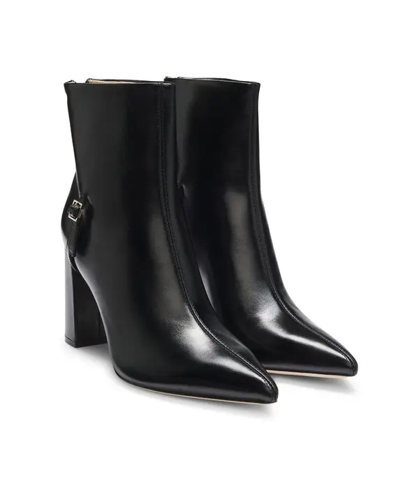 BOSS Pointed-toe Boots In Glossy Leather With Buckle Detail