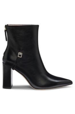 BOSS Pointed-toe Boots In Glossy Leather With Buckle Detail