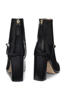 BOSS Pointed-toe Boots In Glossy Leather With Buckle Detail