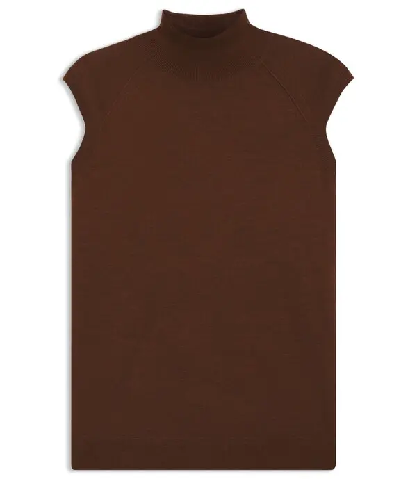BOSS Sleeveless Mock-neck Sweater In Merino Wool - Brown