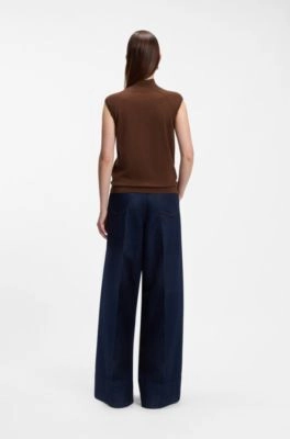BOSS Sleeveless Mock-neck Sweater In Merino Wool - Brown