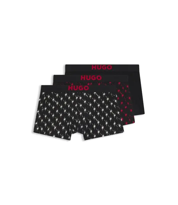 Hugo Three-pack Of Stretch-cotton Trunks With Logo Waistbands
