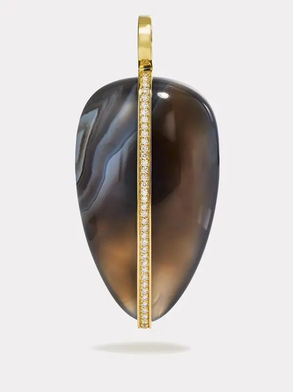 BY PARIAH Xl Diamond Pebble Pendant | Botswana Agate Brown/white