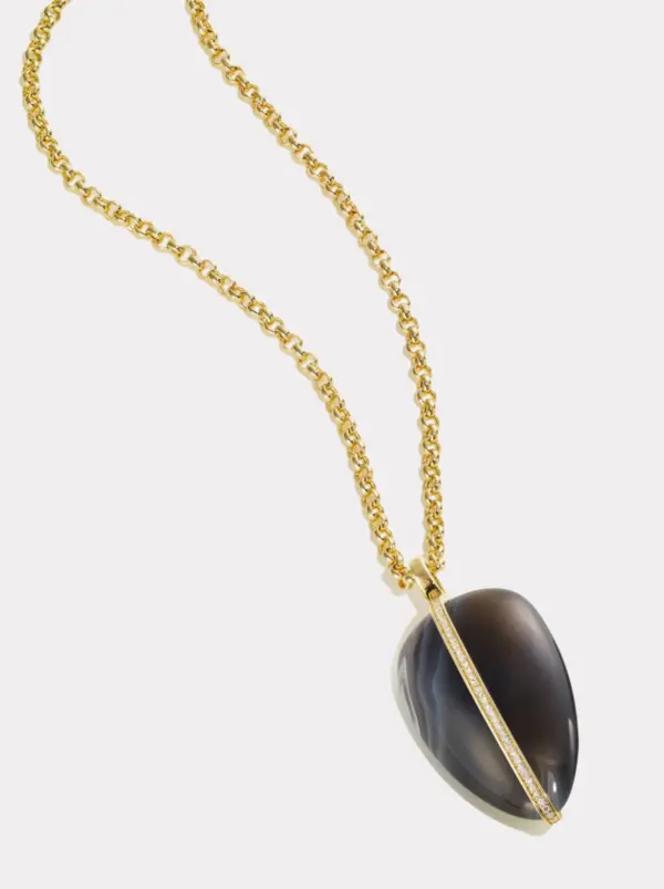 BY PARIAH Xl Diamond Pebble Pendant | Botswana Agate Brown/white