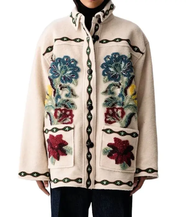 Farm Rio Floral-embroidered Button-up Jacket