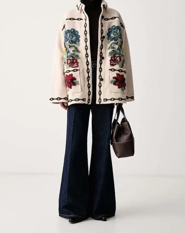 Farm Rio Floral-embroidered Button-up Jacket