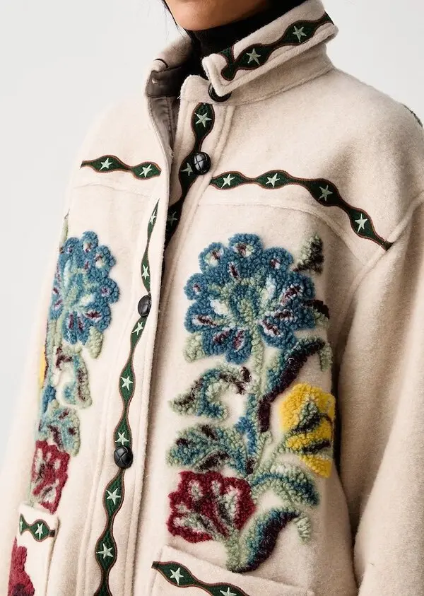 Farm Rio Floral-embroidered Button-up Jacket