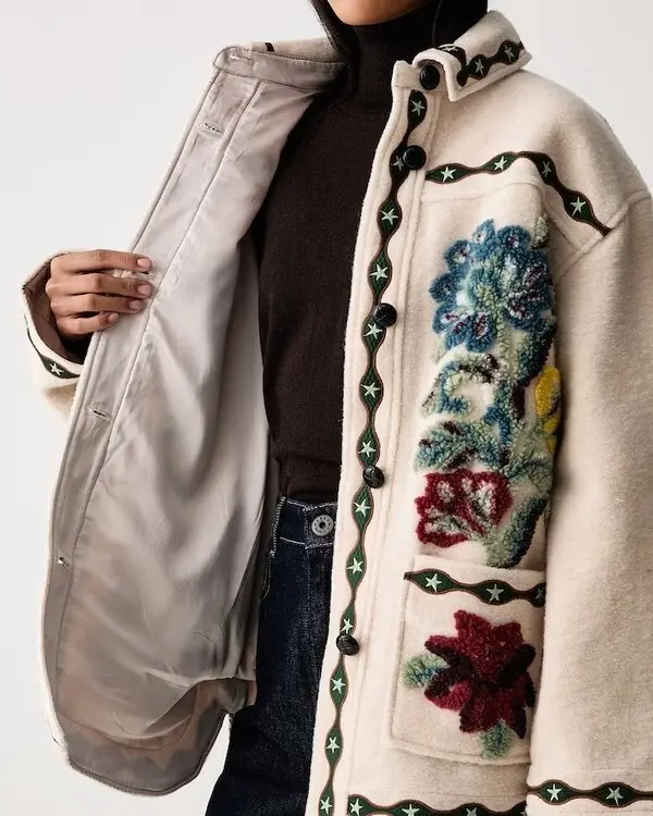 Farm Rio Floral-embroidered Button-up Jacket