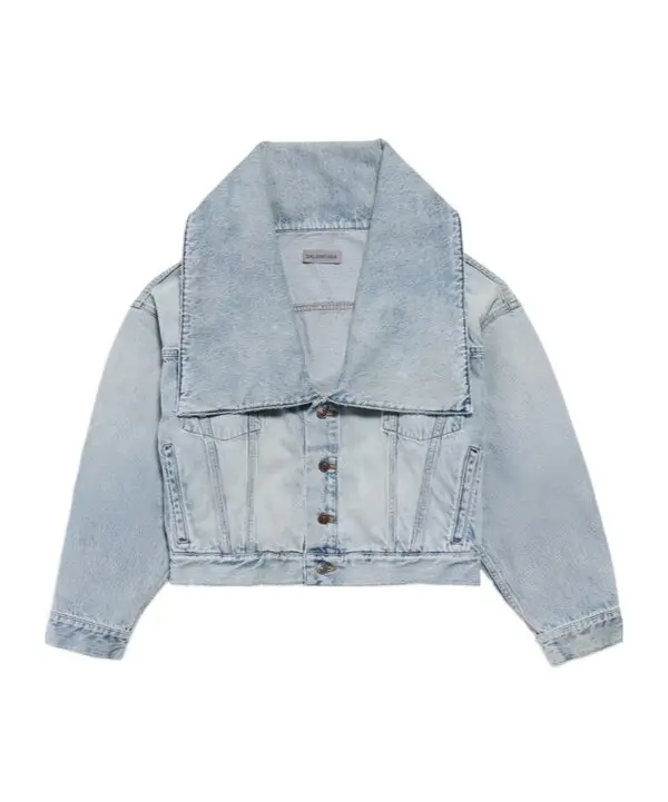 Balenciaga Standing Collar Boxy Jacket In Bleach - Light Bleu