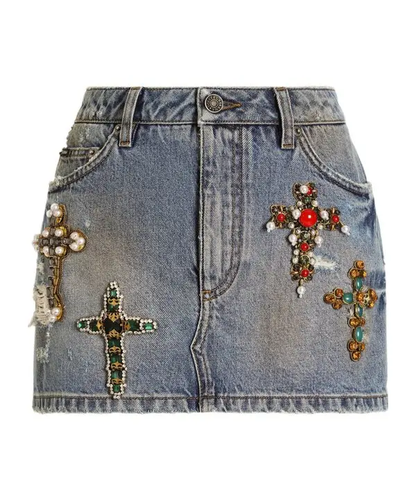Dolce & Gabbana Denim Miniskirt With Embroidery