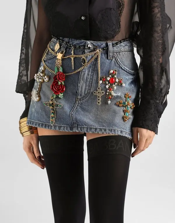 Dolce & Gabbana Denim Miniskirt With Embroidery