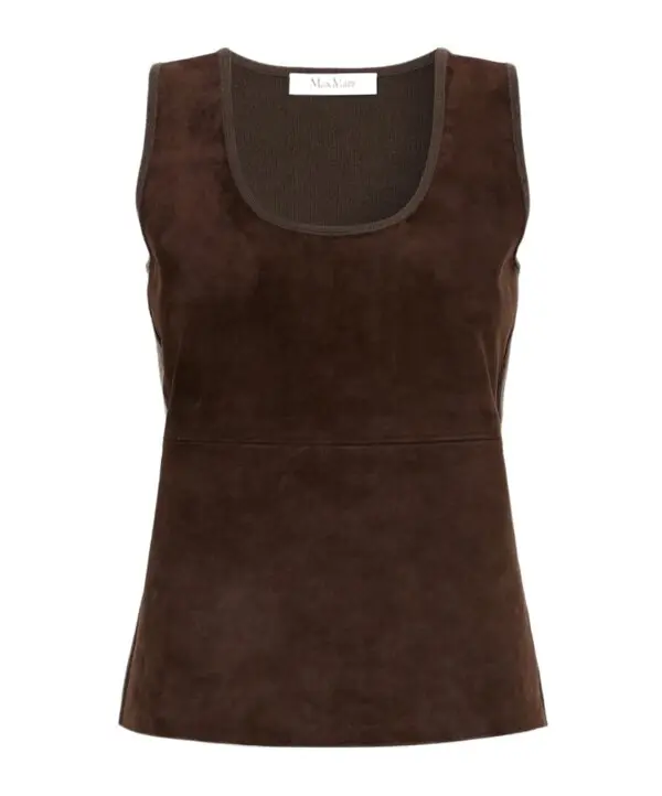 Max Mara Suede-panelled Scoop-neck Top - Mud