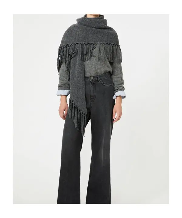Max Mara Fringed Wool Shawl Dark Grey