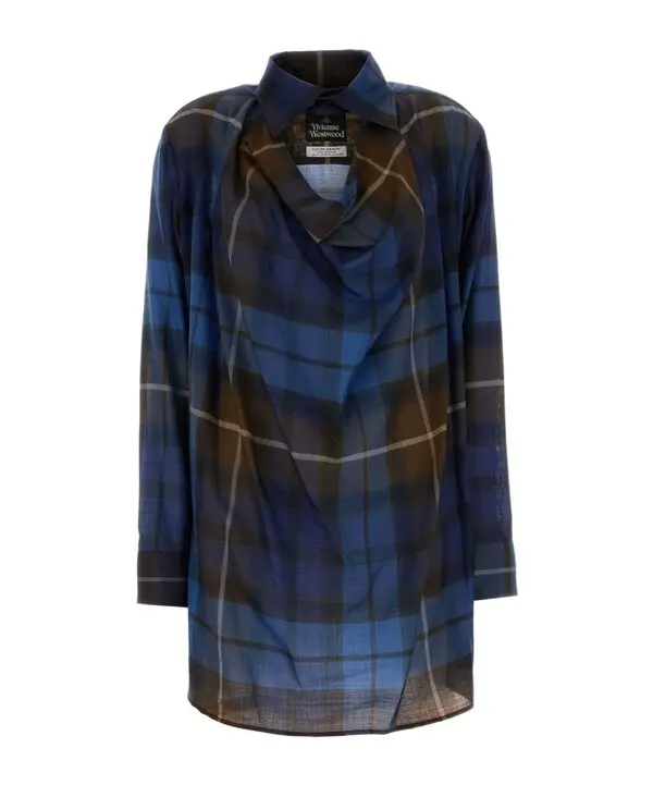 VIVIENNE WESTWOOD Square Draped Check Shirt - Blue/brown