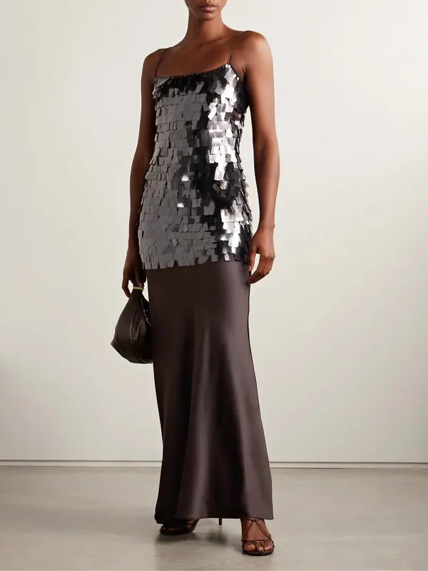 Staud Paillette-embellished Satin Maxi Dress