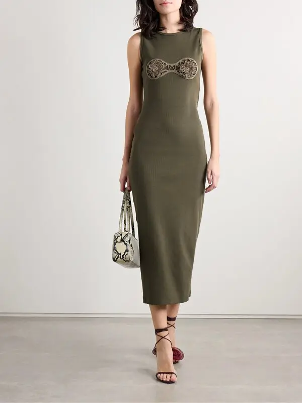 Magda Butrym Crochet-trimmed Ribbed Jersey Midi Dress