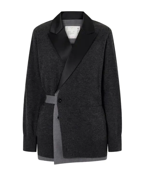 Sacai Satin-trimmed Wool Cardigan